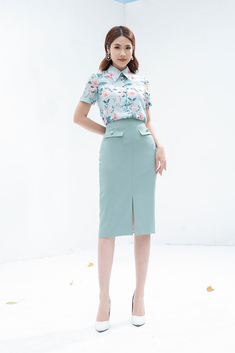 Chân váy suông xếp ly eo - LEIKA